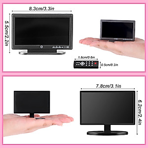 2 Pieces Dollhouse Miniature Furniture 1:12 Doll House Miniature TV Television with Remote Control Dollhouse Mini Model Toy Dollhouse Mini Decoration Accessories