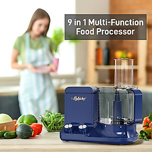 NutriChef Food Processor 2 Liter Capacity - Multipurpose & Ultra Quiet Motor - Includes 6 Attachment Blades & Silicone Feet to Prevent Slippage - 12 Cup Capacity - Pre-Set Speed For Easy Use - Blue