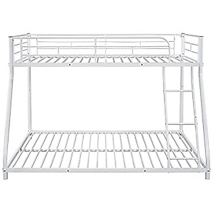 UBGO Twin Over Full Metal, Lower Extended Design with Ladder and Safety Railing Bunk Bed for Apartment Dormitory Bedroom Furniture Set-White