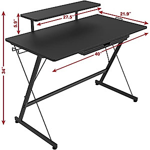 SHW 40 Inches Vista Desk with Monitor Riser, Drawer and Hooks