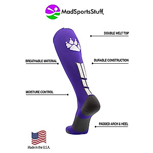 MadSportsStuff Wild Paw Over the Calf Socks (Purple/White/Graphite, Small)