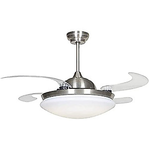 YEELED Light 42" Invisible Reversible Ceiling Fan with LED Light and Remote, 4 Retractable Blades Fan Chandeliers for Bedroom Livingroom, Indoor Ceiling Light Kits with Fans(42 Inch, Silver)