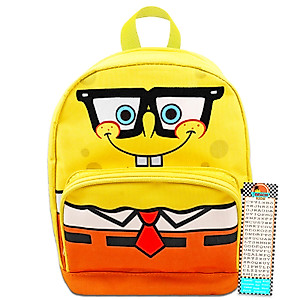 SpongeBob SquarePants Spongebob Mini Backpack for Teens - 10” Canvas Backpack with Front Pocket Plus Bookmark | Spongebob Backpack Purse Bundle