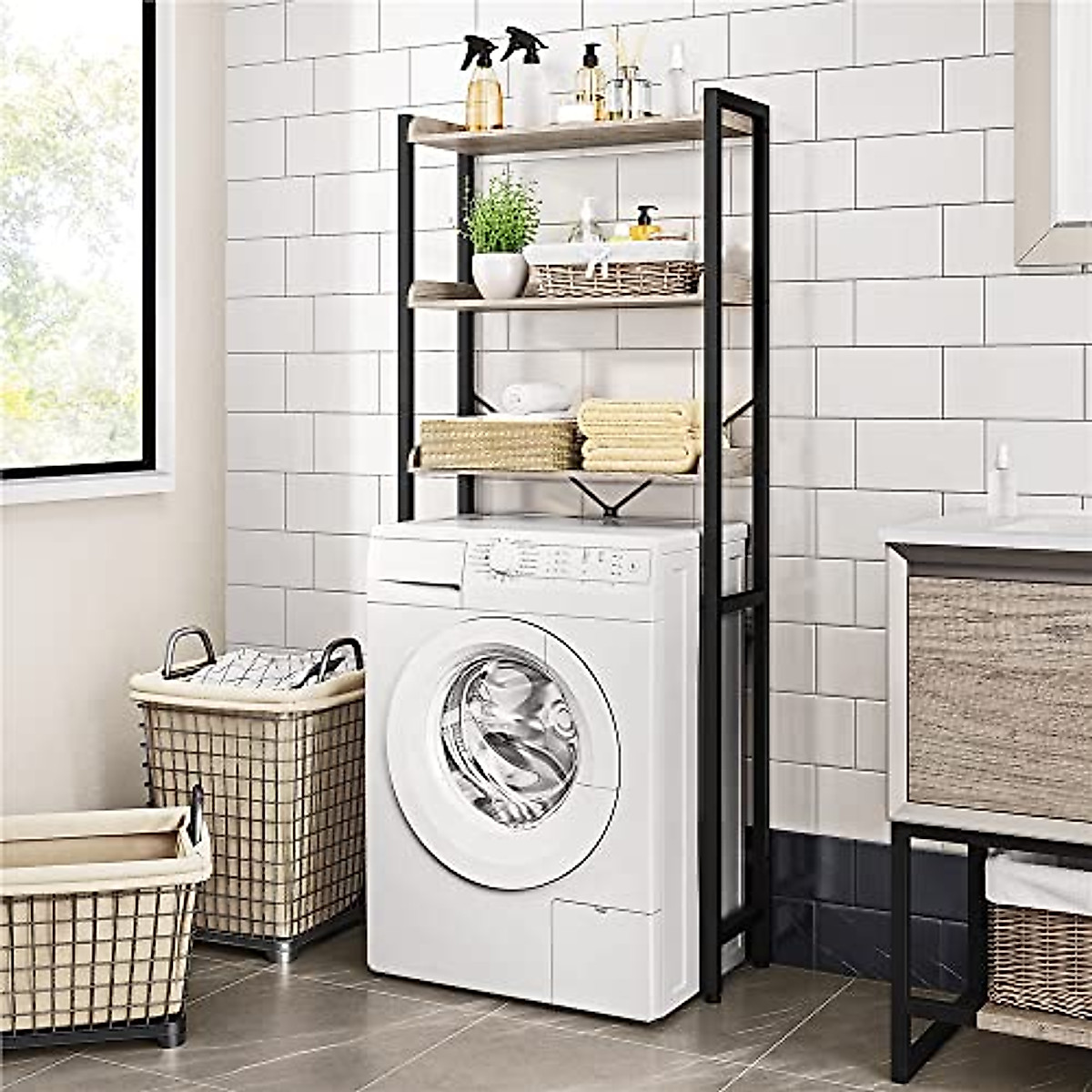 Yaheetech 3-Tier Over The Toilet Storage Shelf, Wooden Bathroom Space Saver Toilet Storage Rack with Shelves, Free Standing Bathroom Organizer Rack for Home, 25 x 10 x 65 Inches, Gray