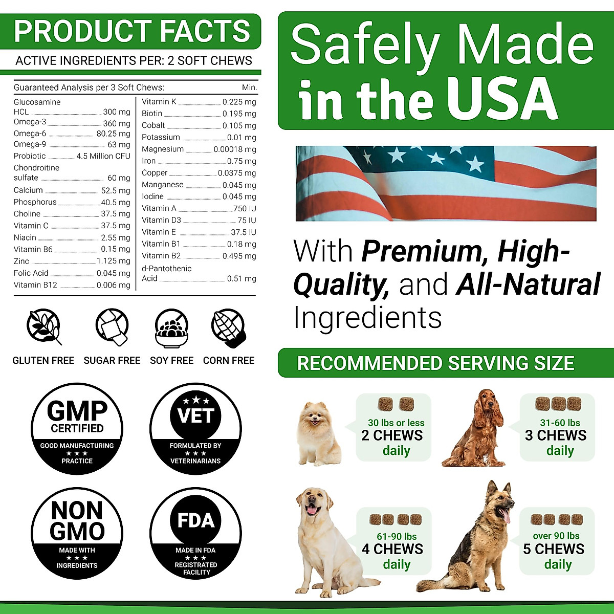 Dog Multivitamin Chewable Supplement - Dog Vitamins + Glucosamine, Omega, Probiotics - Hip & Joint Support, Skin & Coat, Gut Health - Adult & Senior Dog Treats