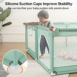 COMOMY Playpens for Babies and Toddlers, 79"x71" Baby Playard Extra Large, Safe and Non-Slip Baby Fence, Full Mesh Design, Indoor & Outdoor Kids Activity Center, Baby Play Pens (Dark Green)