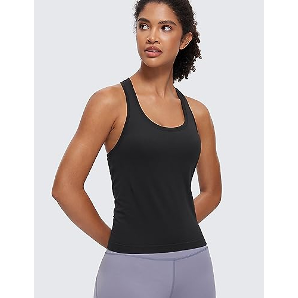 CRZ YOGA Seamless Tank Top for Women Racerback Sleeveless Workout Tops Athletic Scoop Neck Running Yoga Shirts Black X-Large