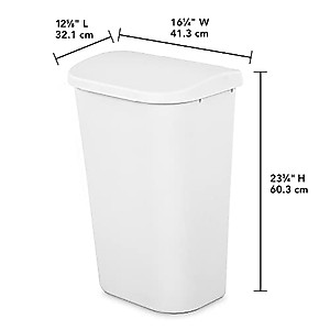 Sterilite 11.3 Gallon D Shape Flat Side Lift Top Lid Wastebasket Trash Can for Kitchen, Home Office, and Garage, or Workspace, White