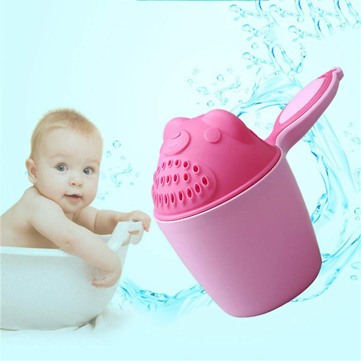 Digood Waterfall Rinser Shampoo Cup with Animal Handle for Kids (6 Months - 6 Years), Pink