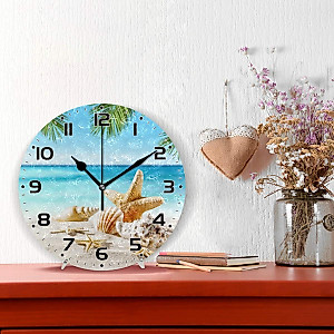 JUMBEAR Tropical Seashells Starfish Beach Wall Clock Non Ticking Silent Art Clock for Living Room Bedroom Office School Home Decor