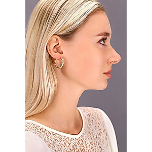 14k Yellow Gold Diamond-cut Round Flat Hoop Earrings (25mm (1 inch))…