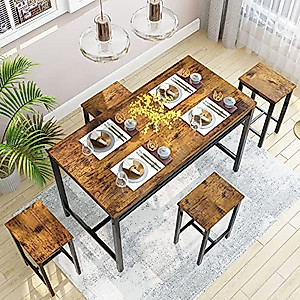 Lamerge Dining Bar Table Set for 4, Modern Counter Height Table and 4 Bar Stools, 5 Piece Bar Table and Chairs Set for Small Spaces, Apartment, Pub, Dining Room, Kitchen (Rustic Brown)