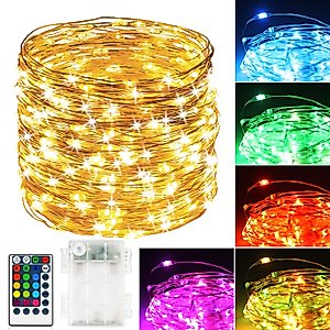 39Ft 120 LED Fairy Lights Battery Operated, RGB Color Changing String Lights with Remote, Timer - Battery Powered Fairy Lights for Bedroom Party, Twinkle Lights for Indoor Outdoor Christmas Decoration