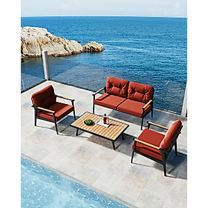 YEFU Outdoor Deep Seat Cushion Set of 2, Double Waterproof Tech Fade Resistant Outdoor Chair Cushions, Patio Furniture Cushions with Straps for Chair Sofa Couch, 24x24 Inch, Burnt Orange