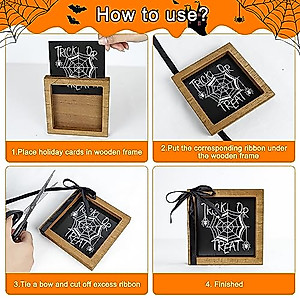 Farmhouse Tiered Tray Decor Set - Interchangeable Seasonal Holiday Rustic Wooden Frames with Cards, Mini Arch, Ladder for Home Kitchen Table Halloween Decorations Centerpiece