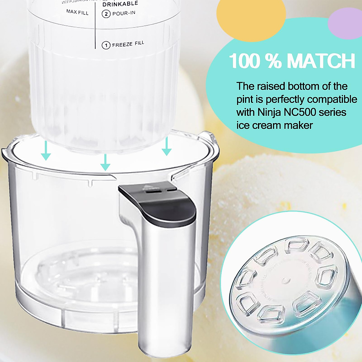 Pint Containers Replacement Fit for Ninja Creami Deluxe Pints and Lids - 4 pack, 24oz XL Cups Compatible with Ninja 11-in-1 NC500/NC501/CN501CO Series Ice Cream Maker - Dishwasher Safe & BPA-Free