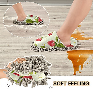 Strawberry Flower Leaves Mop Slippers Shoes Cover for Floor Cleaning Washable Hair Dirty Dust Cleaners Microfiber Mop Socks for Kitchen Office House