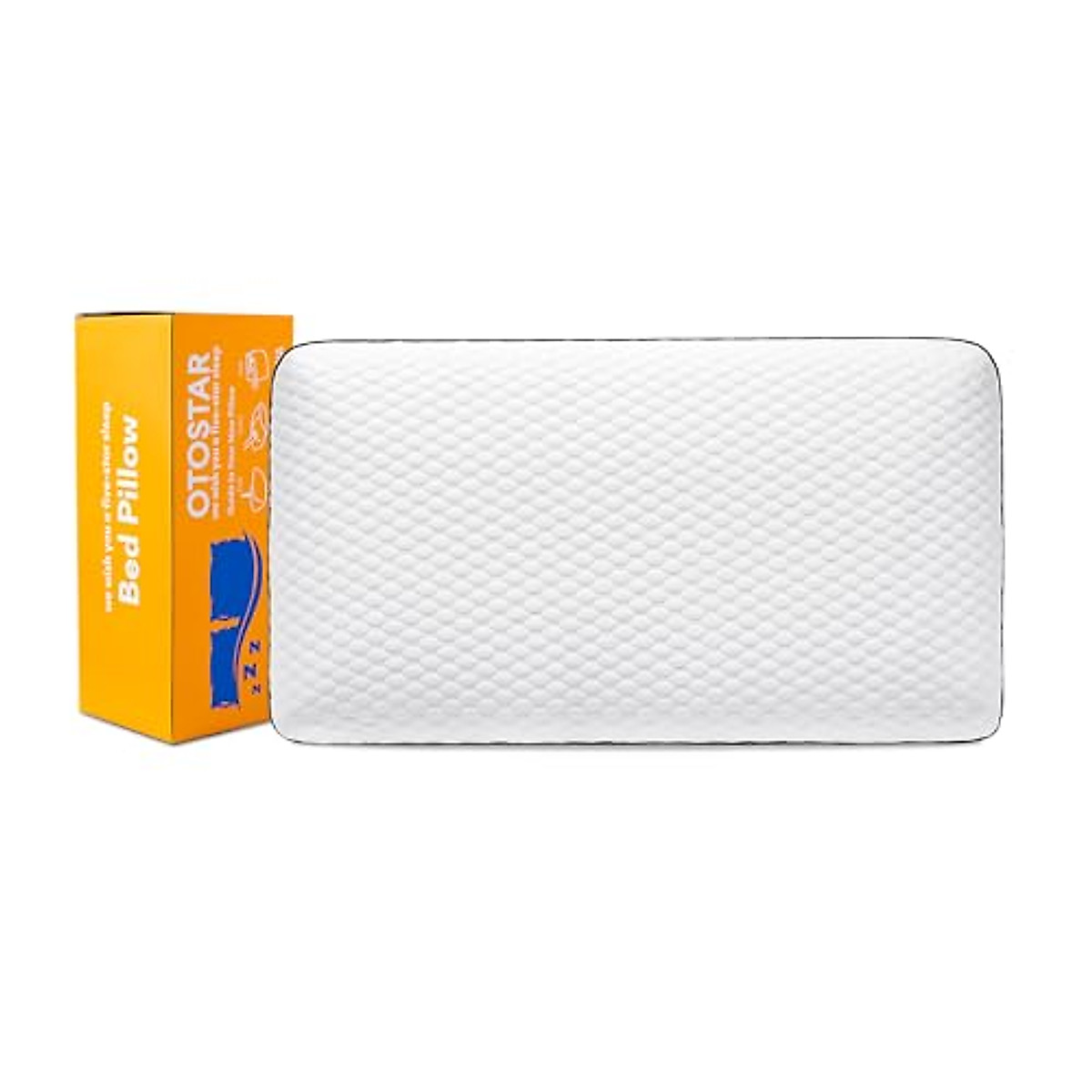 OTOSTAR Memory Foam Pillow, Cooling & Ventilated Bed Pillow with Washable Cooling Pillow Cover, Breathable Memory Foam Pillow for Sleeping, 1 Pack Queen Size