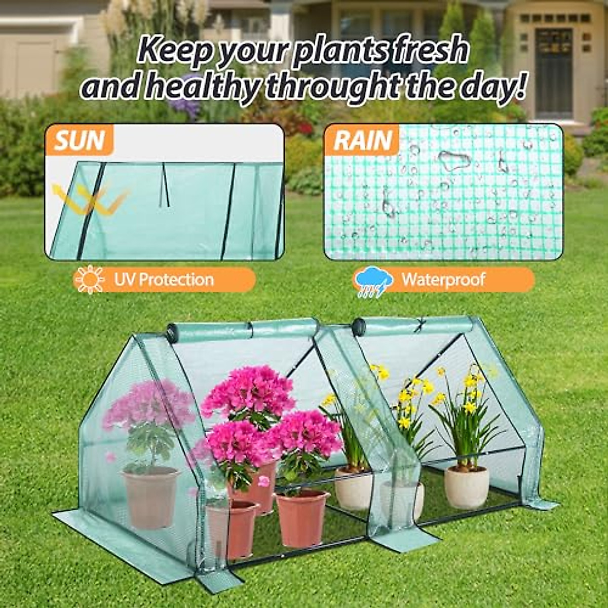 Funny Sunny Portable Mini Greenhouse, Outdoor Garden Greenhouse with Roll Up Door & Double Zipper, Waterproof & UV Protected Plastic Greenhouse for Indoor Outdoor Patio Backyard Nursery Vegetable
