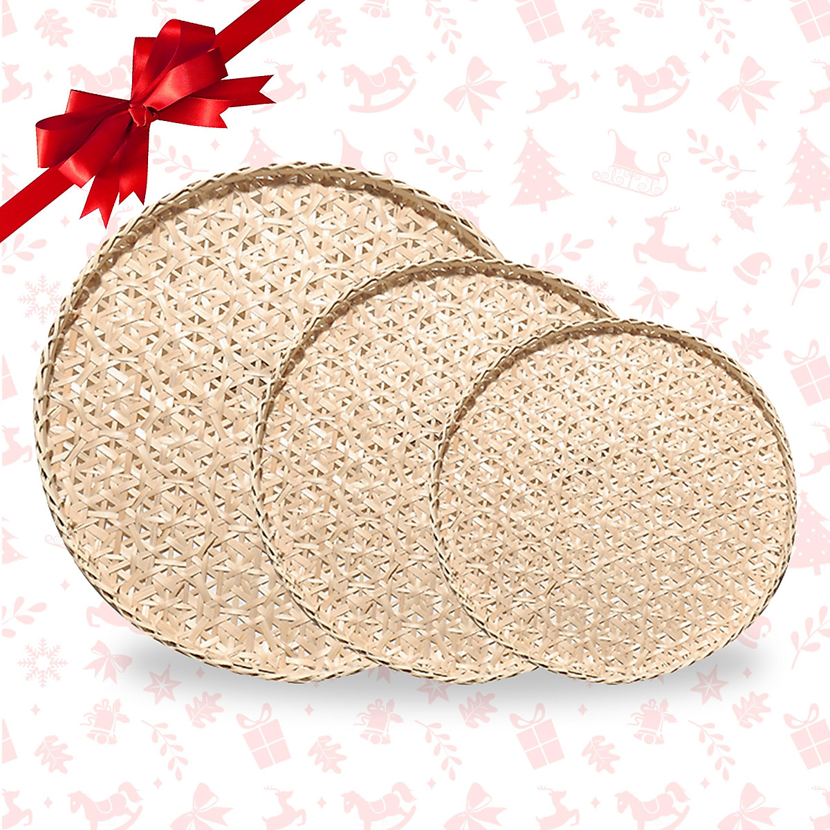 Decocoon 3 Pcs Handmade Wall Basket Decor, Seagrass Wall Decor, Wicker Wall Decor, Boho Wall Basket, Wall Baskets Decor Boho Flat Set 3, Decorative Plates for Wall Hanging Farmhouse (Set A)