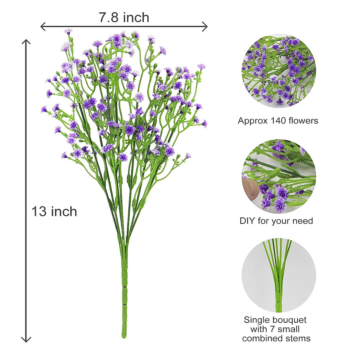 FONBAY 7 PCS Babys Breath Fake Flowers, Artificial Gypsophila for Wedding Party Decoration Bouquets DIY Flower Arrangement Home Decor Garden (Purple)