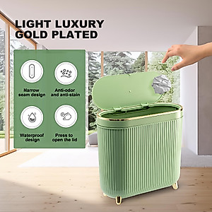 Supteron Bathroom Trash Can with Lid 3.2 Gallon Narrow Trash Can Small Plastic Trash Bin 12 Liter with Press Type Lid for Bedroom Bathroom, Mint Green