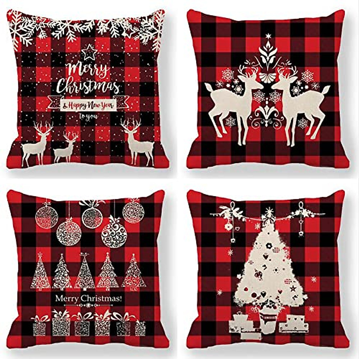 Scceatti Christmas Throw Pillow Covers 18x18 in Liene Square Farmhouse Pillow Cover with Zipper Plaid Textured Striped Boho Xmas New Pillowcases Protector for Couch Bed Living Room Decorations Gifts