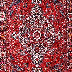 SAFAVIEH Vintage Hamadan Collection Accent Rug - 4' x 6', Red & Multi, Oriental Persian Design, Non-Shedding & Easy Care, Ideal for High Traffic Areas in Entryway, Living Room, Bedroom (VTH222A)