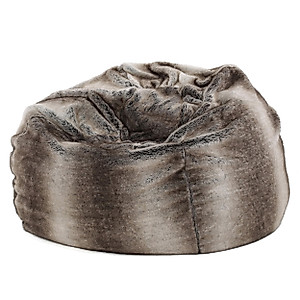 Christopher Knight Home HEAVY METAL Meridian Bean Bag Plush Faux Fur Chair | Comfortable and Fun Beanbag for The Whole Family| Non-Spill Memory Foam Filling (Ash White)