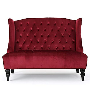 GDFStudio Leona Modern Glam Tufted Velvet Wingback Loveseat, Wine and Dark Brown