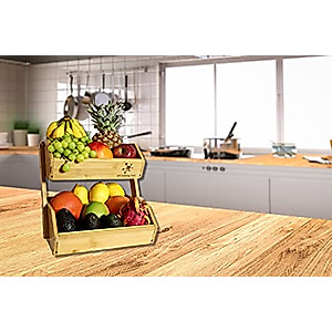 Bamboo Storage Bin - Multipurpose Open Front Stacking Bins for Kitchen & Pantry - Configurable as 2 Tier Bamboo Fruit Basket on Countertop – Ideal for Vegetables, Potato and Onion Storage Bin