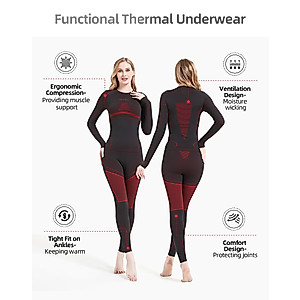 NOOYME Thermal Underwear for Women Long Johns for Women, Base Layer Women Black-red
