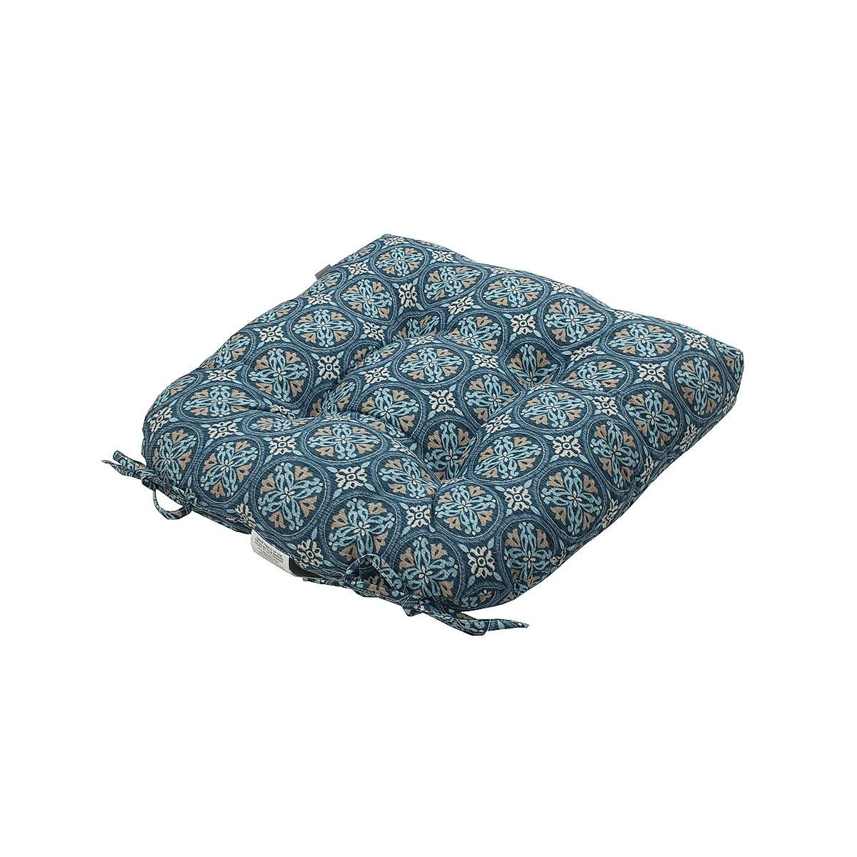 Magpie Fabrics Outdoor/Indoor Tufted Seat Cushion with Ties Set of 2, 19"x19" Waterproof Patio Chair Pads Tatami Floor Pillow for Garden Balcony Office Decor (Morgan Medal Blue)