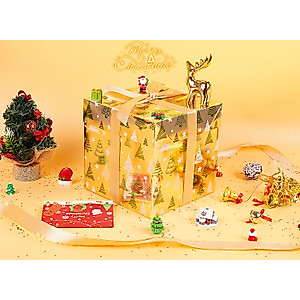 Jaywayang 5 Pack Gold Christmas Gift Boxes with Lids, Ribbons and Tissue Papers Square Gift Boxes - 7.1 Inch - Presents Wrapping Christmas Gift Holiday New Year Party Favor Boxes.