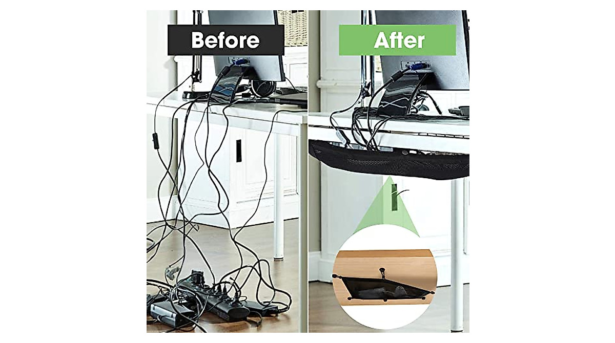 Under Desk Cable Management Net - Flexible, Safe & Easy to Install
