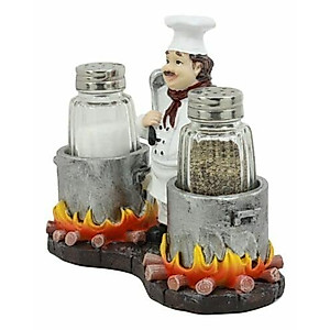 Set Of 1 Standing Chef With Flaming Pots Salt And Pepper Shakers