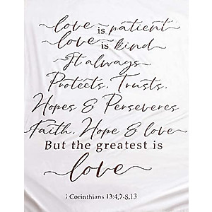 Double Creek 1 Corinthians Love Is Scripture Throw Blanket - Ultra Soft Sherpa Fleece Microfiber Inspirational Comfort Blanket for Bed Couch Chair - Wedding, Anniversary or Get Well Gift for Men Women