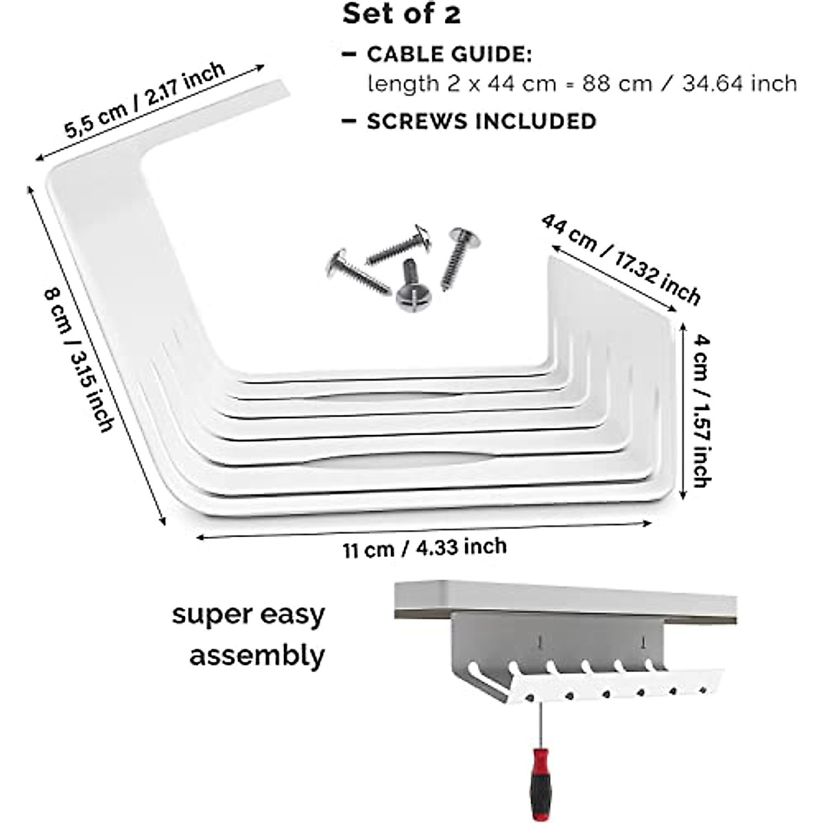 PAMO Cable Management Under Desk for Easy mounting Under-Table I Set of 2 - with 10X Cable Ties I Desk Organizer for Office / Home Office Table Thoughtful Cable Tray Holder