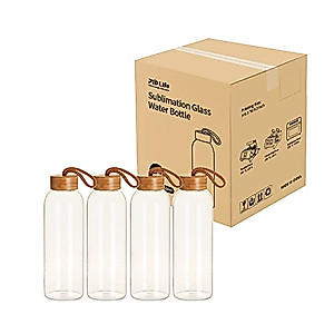 PYD Life Sublimation Glass Water Bottles Blanks with Bamboo Lid and Portable Rope Clear 25 OZ Outdoor Travel Leakproof Glass Tumblers Cups for Tumbler Heat Press 4 Pack