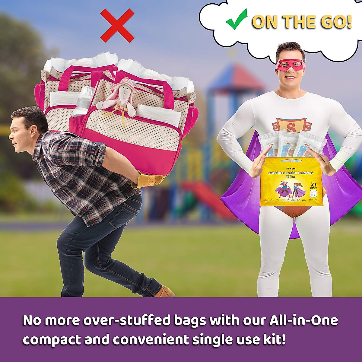 Disposable Diaper Changing Kit to Go | Contains 3 Individual Packs | Perfect for Travel | Portable Baby Changing Essentials Must Haves (4)