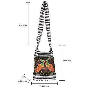 Hobo Shoulder Bag Messenger Casual Everyday Large Hippie Market Thick Functional (Black White)