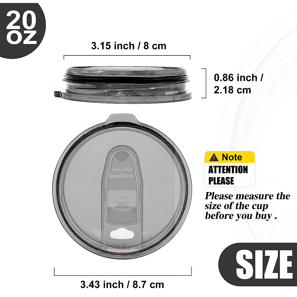 AICMEI 2 Replacement Lids for Stainless Steel Tumbler Travel Cup - Fits OF Inner diameter 3.15 to 3.2 INCH and others Cup-Black (20oz-Black)