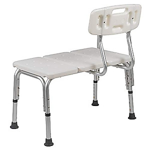 Flash Furniture HERCULES Series 300 Lb. Capacity Adjustable White Bath & Shower Transfer Bench with Back and Side Arm