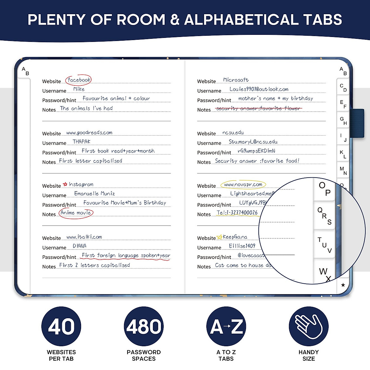 Taja Password Keeper Book with Alphabetical Tabs，Small Password Books for Seniors, Password Notebook for Internet Website Address Log in Detail, Password Logbook to Help You Stay Organized - Star