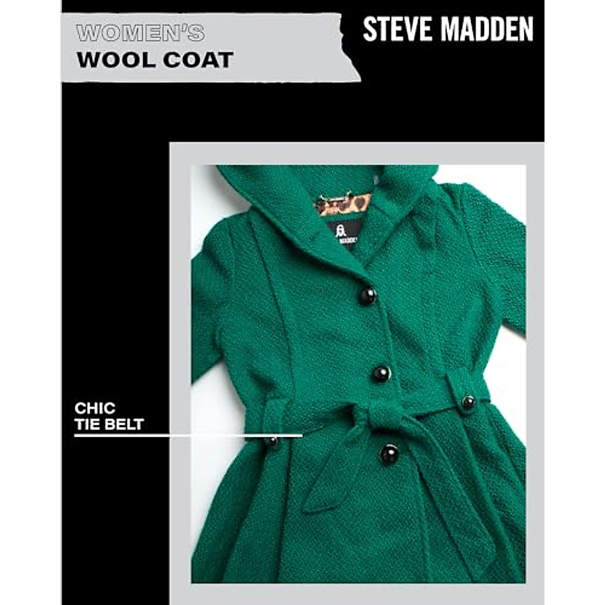 Steve Madden Women's Single Breasted Wool Coat, Green, Small