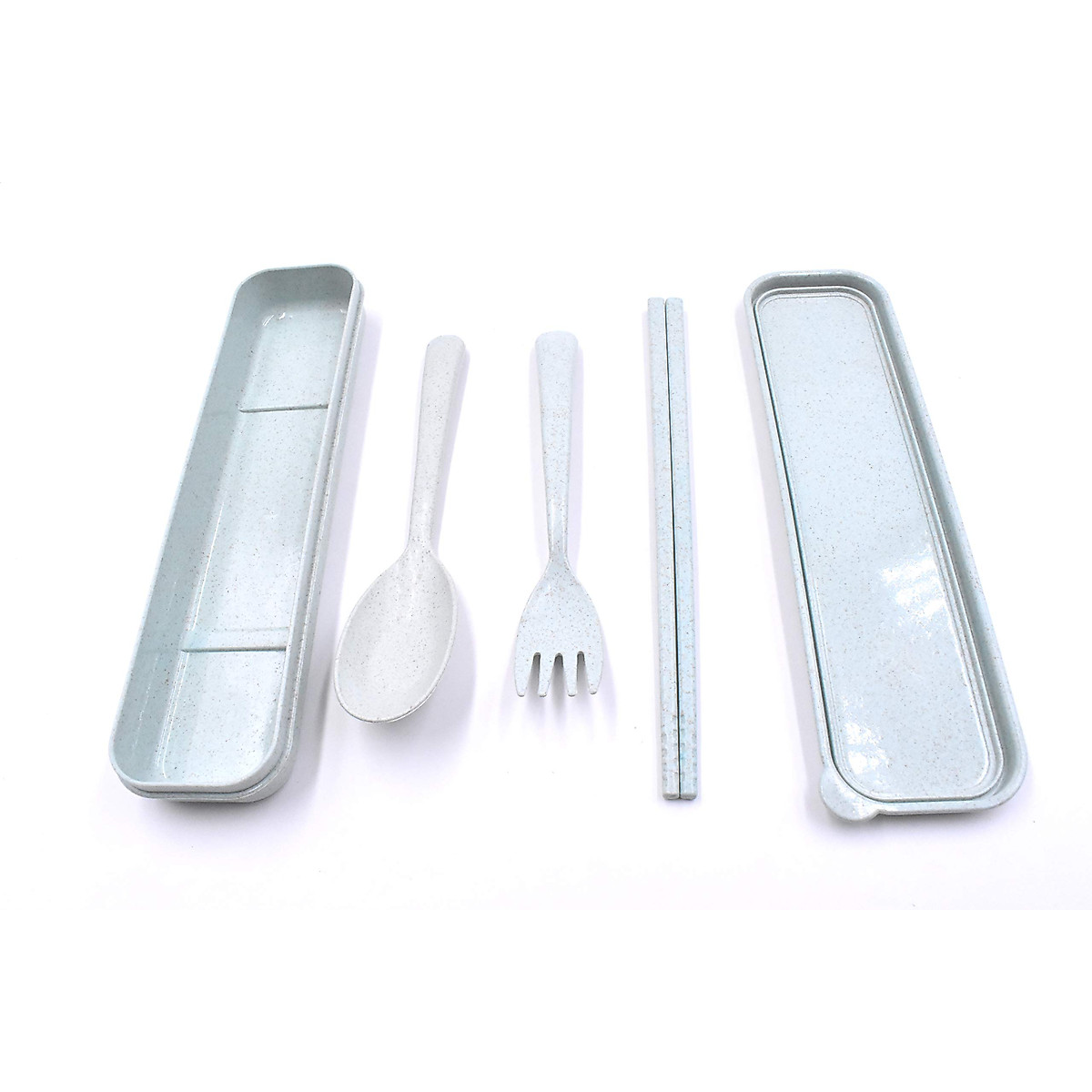 3PCS Portable Cutlery Blue Boreal Europe Style Healthy Eco-Friendly Wheat Straw Spoon Chopstick Fork Tableware set for Travel, Picnic, Camping or Just for Daily Use (Blue)