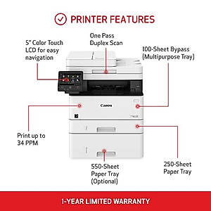 Canon imageCLASS MF451dw All-in-One Wireless Monochrome Laser Printer | Print, Copy, & Scan| 5" inch Color Touch LCD