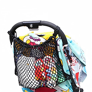 Ymeibe Stroller Caddy Organizer Extra Large Storage Space, Universal Fit Cargo Net Mesh Hanging Bag for Stroller Caddy Accessories Carrying Diaper and Snacks
