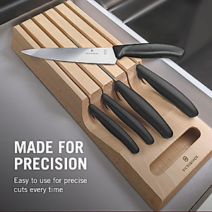 Victorinox Swiss Classic In-Drawer Knife Holder & Knife Set - Includes Knife Organizer, Bread Knife, Santoku Knife, Carving Knife, Paring Knife & Tomato & Table Knife - 6-Piece Set