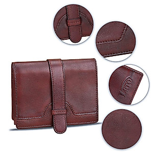 LRTO Genuine Leather Small Purse Wallet for Women RFID-Blocking Handmade Clutch Wallets Money Clip Card Organizer (Brown)